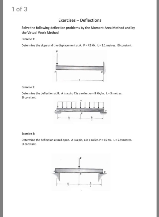 Solved 1 of 3 Exercises- Deflections Solve the following | Chegg.com