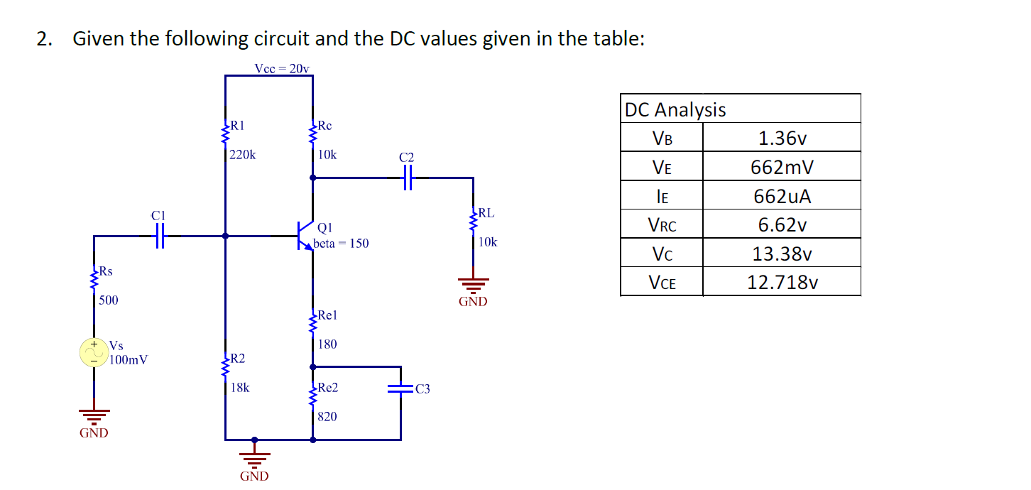 Solved 2. Given the following circuit and the DC values | Chegg.com