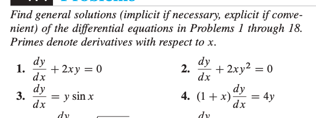 Solved Find general solutions (implicit if necessary, | Chegg.com