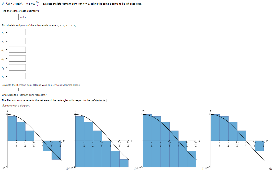 Solved If f(x)=3cos(x),0≤x≤3π4, ﻿evaluate the left Riemann | Chegg.com