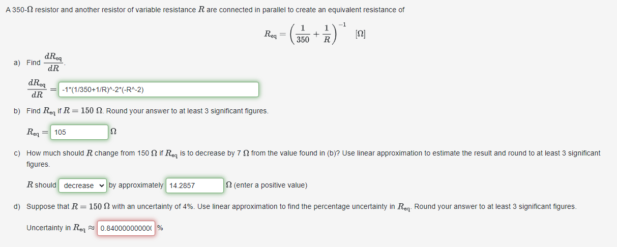 Solved A 350−Ω resistor and another resistor of variable | Chegg.com