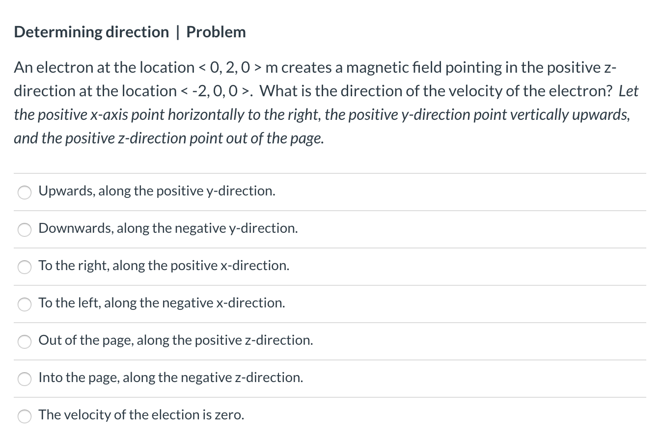 Solved Determining direction | Problem An electron at the | Chegg.com