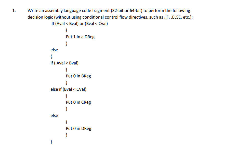Solved 1. Write an assembly language code fragment (32-bit | Chegg.com