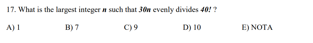 Solved 17. What is the largest integer n such that 30n | Chegg.com