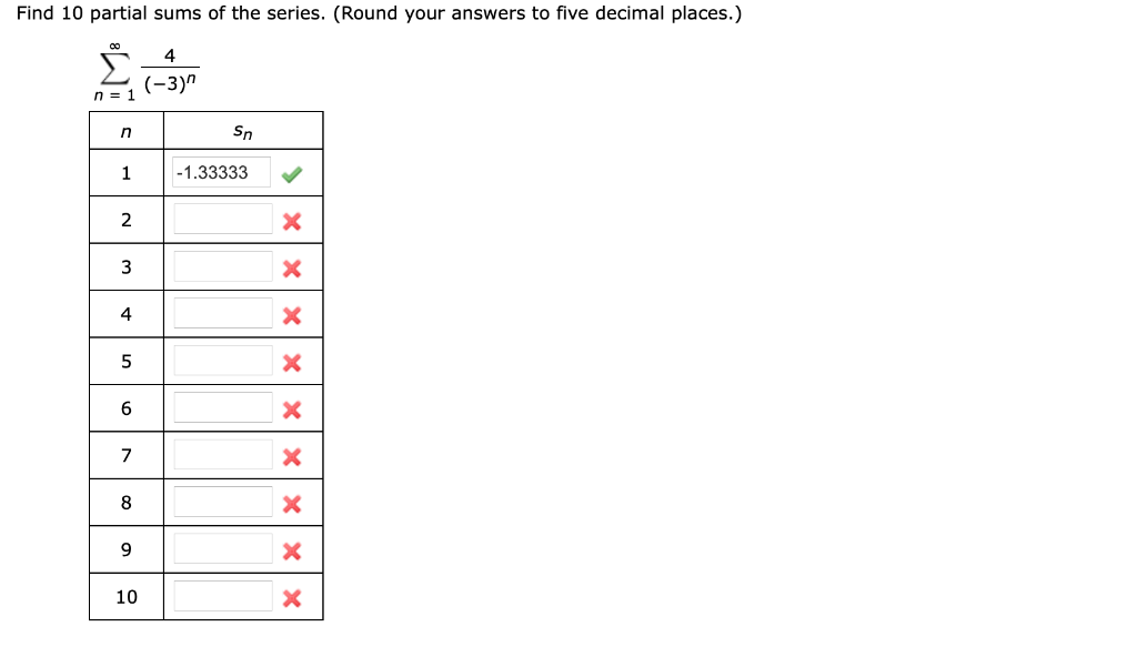 Solved Find 10 partial sums of the series. (Round your | Chegg.com