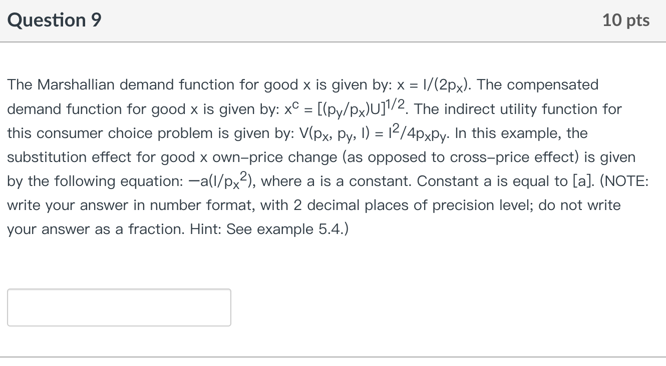 Solved The Marshallian demand function for good x is given | Chegg.com