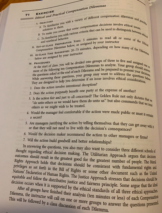 Solved 71 EXERCISE Ethical and Practical Compensation | Chegg.com