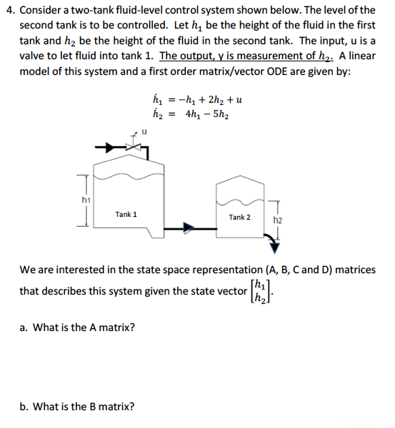 Solved 4. Consider a two-tank fluid-level control system | Chegg.com