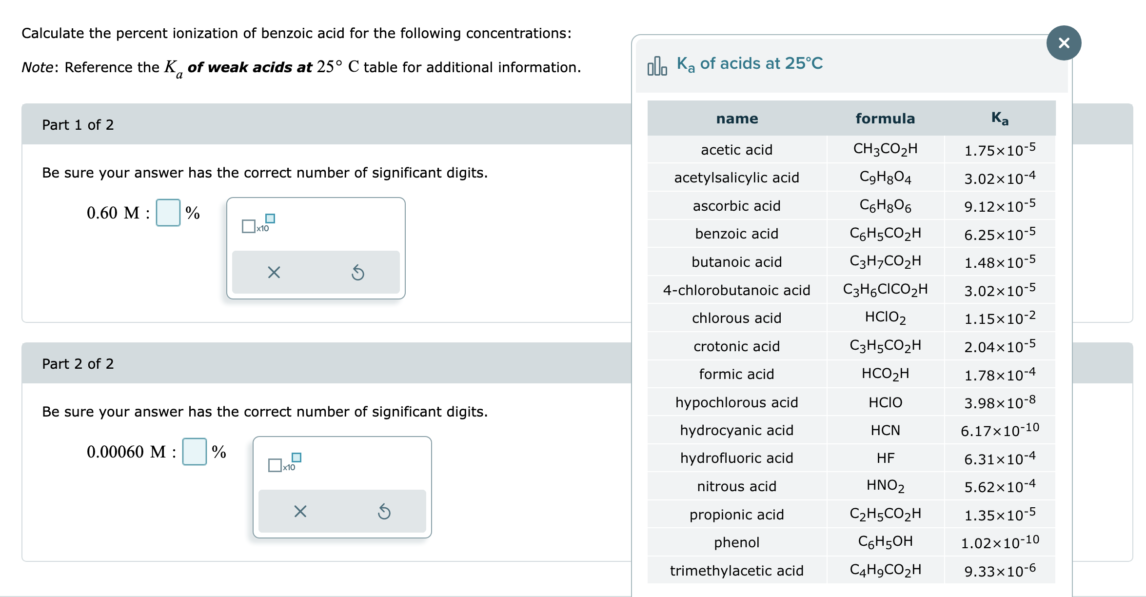 Solved Calculate the percent ionization of benzoic acid for | Chegg.com