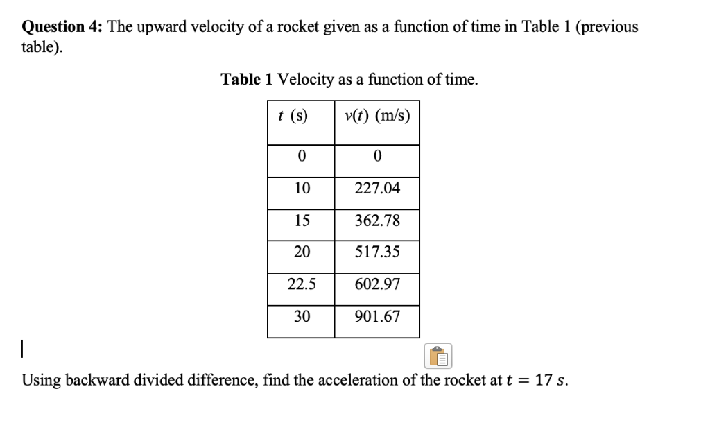 Question 4: The upward velocity of a rocket given as | Chegg.com
