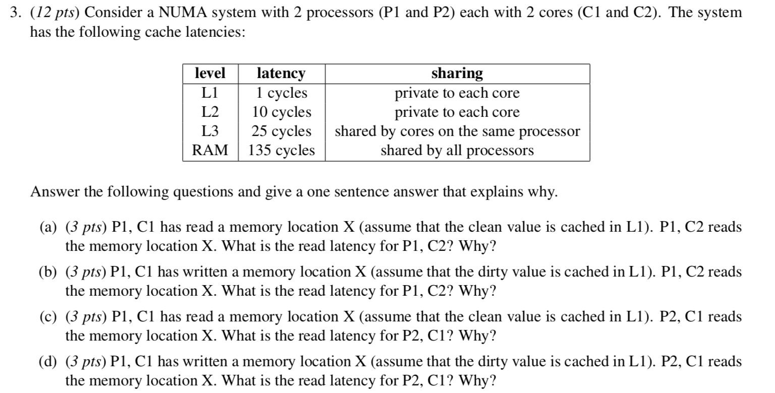 3. (12 pts) Consider a NUMA system with 2 processors | Chegg.com