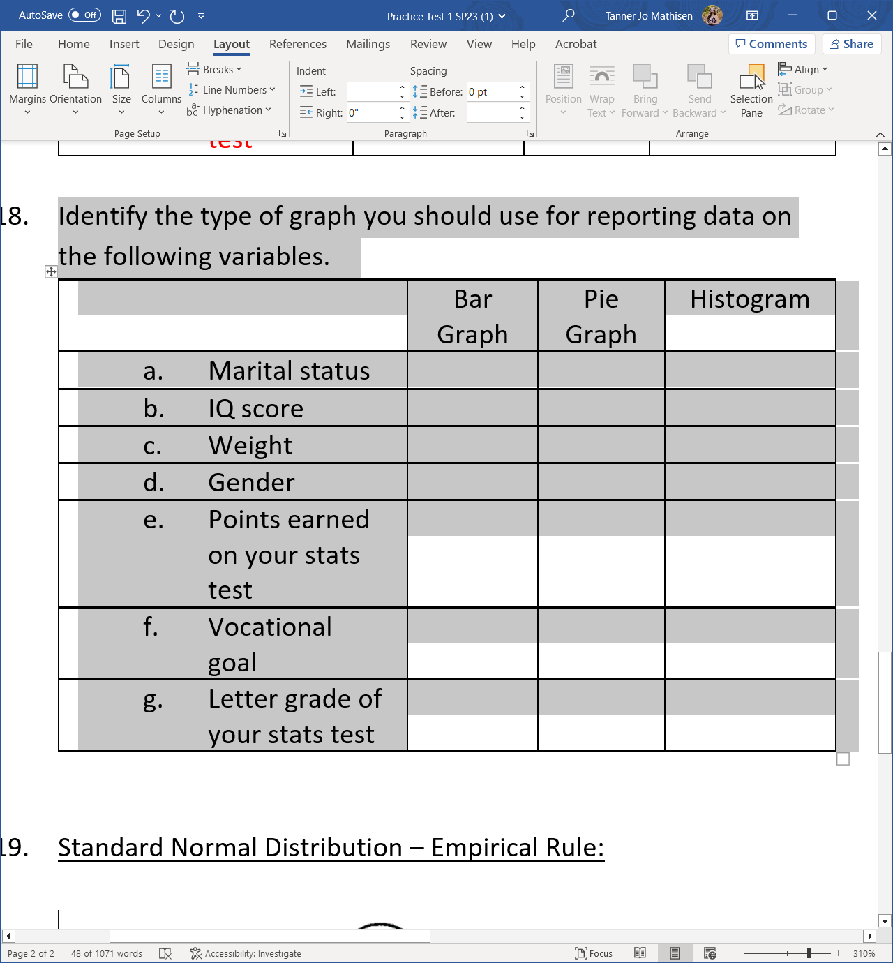 Solved 18. Identify the type of graph you should use for | Chegg.com