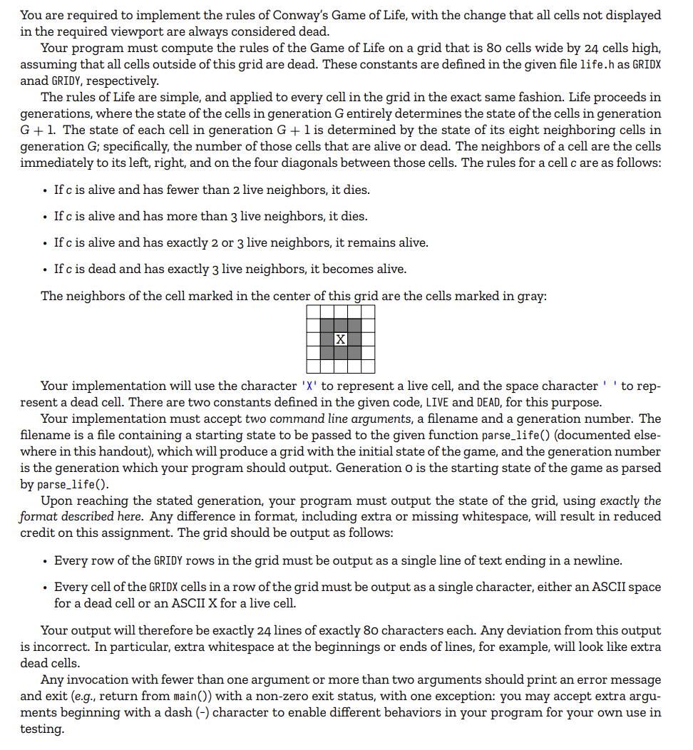 You are required to implement the rules of Conway's | Chegg.com