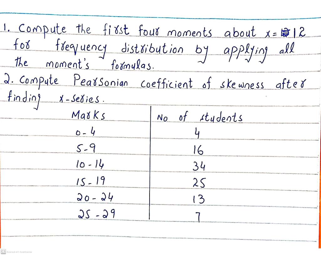 Solved the 1. compute the first four moments about x = 12 | Chegg.com