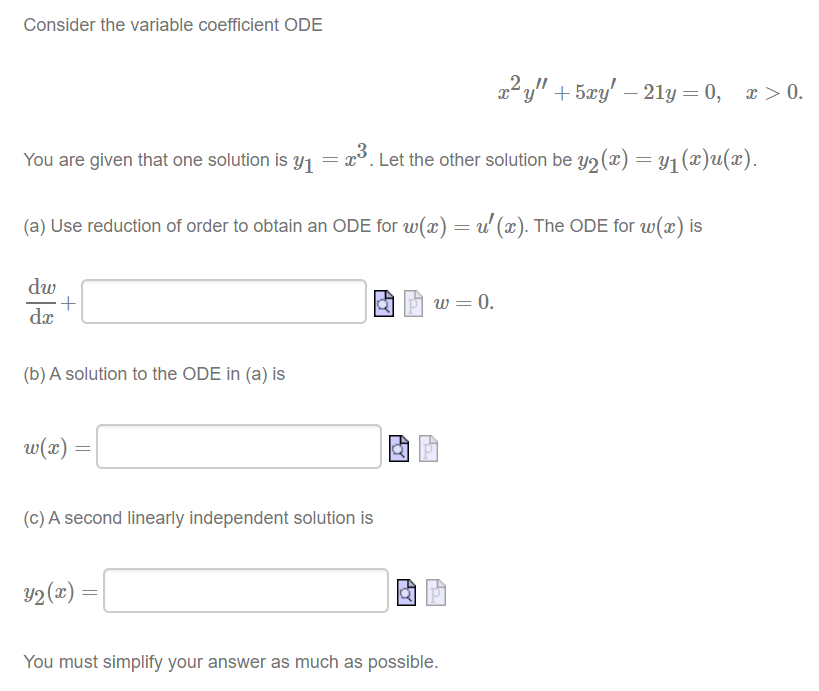 Solved Consider the variable coefficient ODE z+;" + 5xy' – | Chegg.com