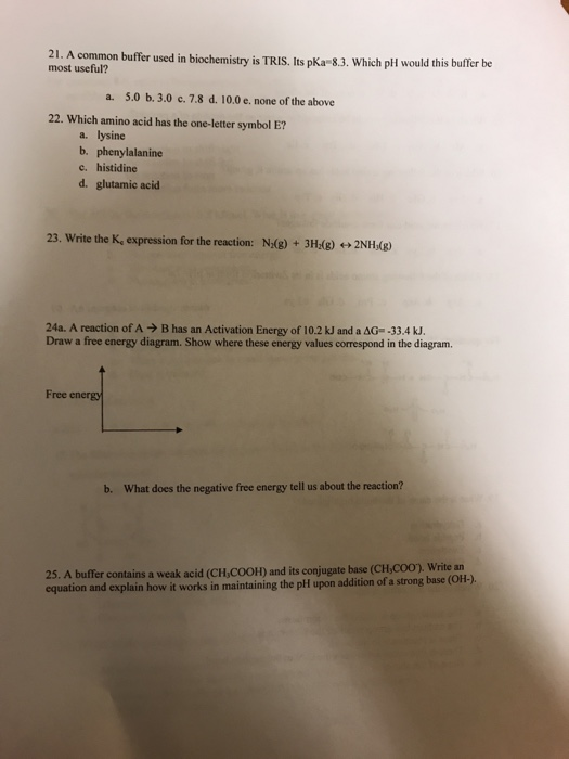 Solved 21. A common buffer used in biochemistry is TRIS. Its | Chegg.com