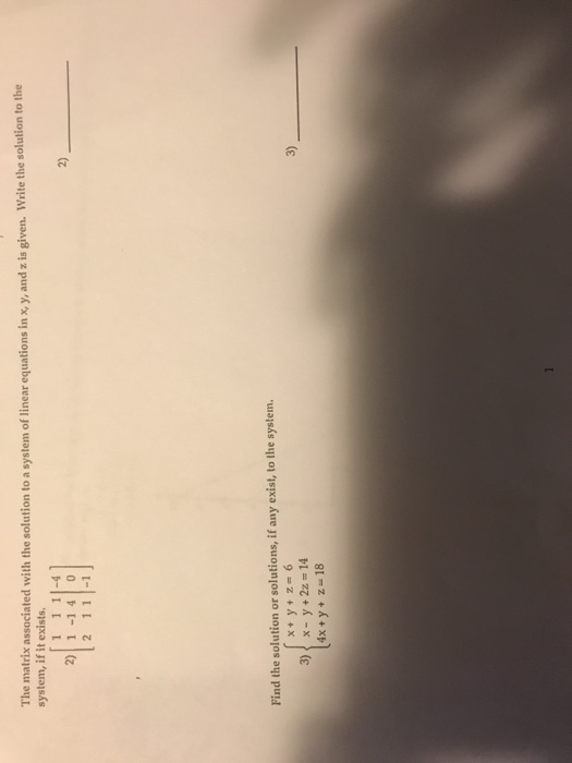 Solved The matrix associated with the solution to a system | Chegg.com