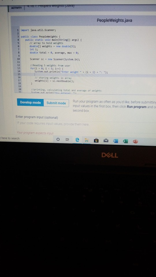 Solved: W TY HURU. 4.16 People's Weights (Java) (1) Prompt... | Chegg.com