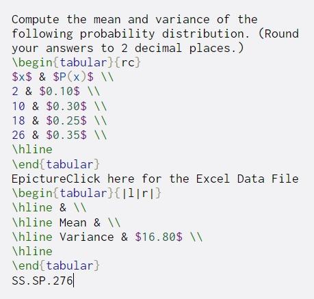 Solved Compute the mean and variance of the following | Chegg.com