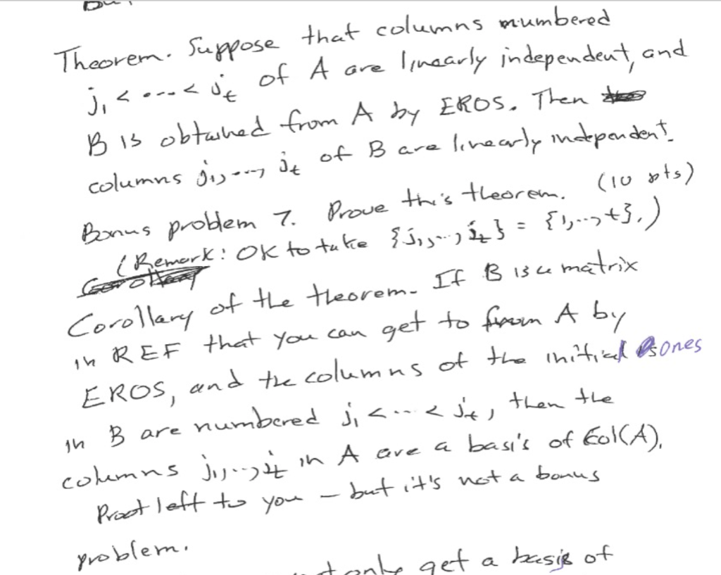 Theorem. Suppose that columns mumbered j1…⋯ | Chegg.com