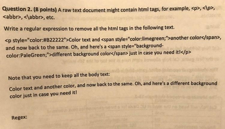 Solved Question 2. (8 points) A raw text document might | Chegg.com