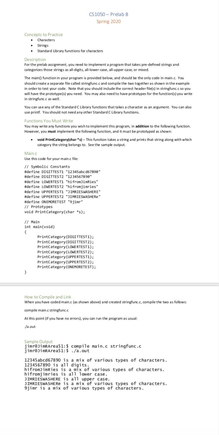 Solved CS 1050 - Prelab 8 Spring 2020 Concepts to Practice • | Chegg.com