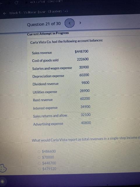 Solved Current Attempt in Progress Carla Vista Co. had the | Chegg.com