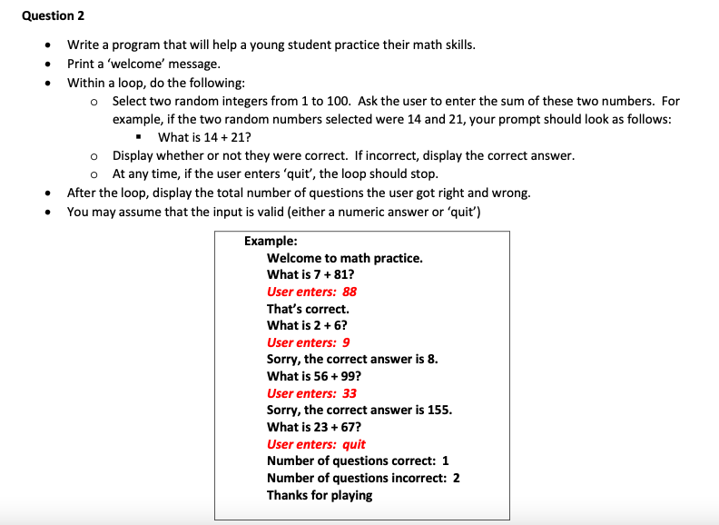 Solved Question 2 - Write a program that will help a young | Chegg.com