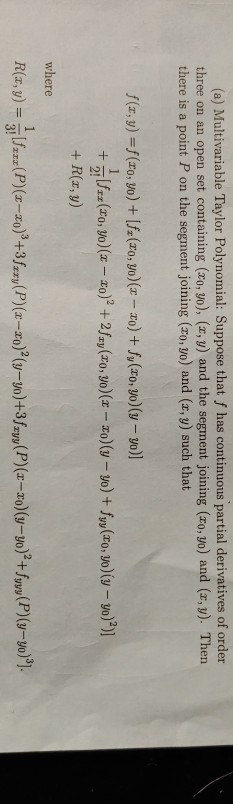 (a) Multivariable Taylor Polynomial: Suppose that f | Chegg.com