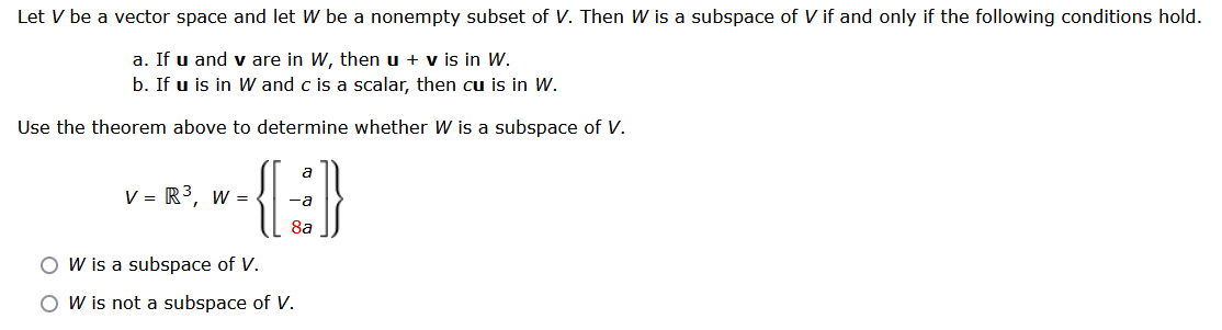 Solved Let V be a vector space and let W be a nonempty | Chegg.com