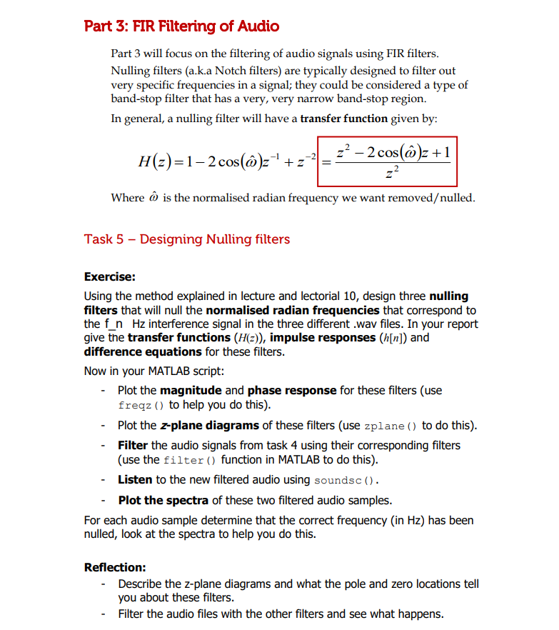 Part 3: FIR Filtering of Audio Part 3 will focus on | Chegg.com