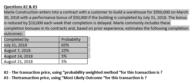 Solved Questions #2 & #3 Marle Construction enters into a | Chegg.com