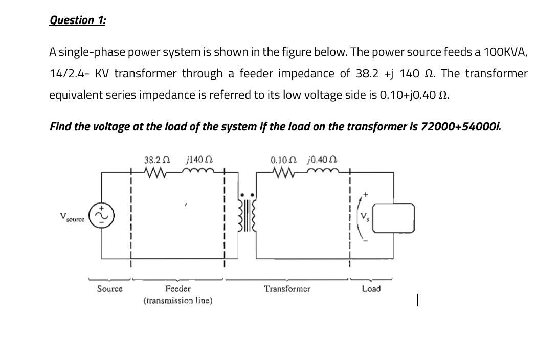 Solved Question 1:A single-phase power system is ﻿shown in | Chegg.com