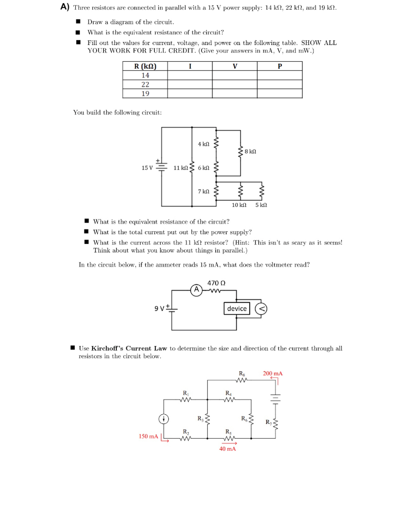 Solved A) Three resistors are connected in parallel with a | Chegg.com