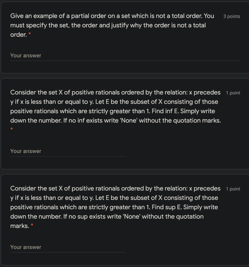 Solved 3 points Give an example of a partial order on a set | Chegg.com
