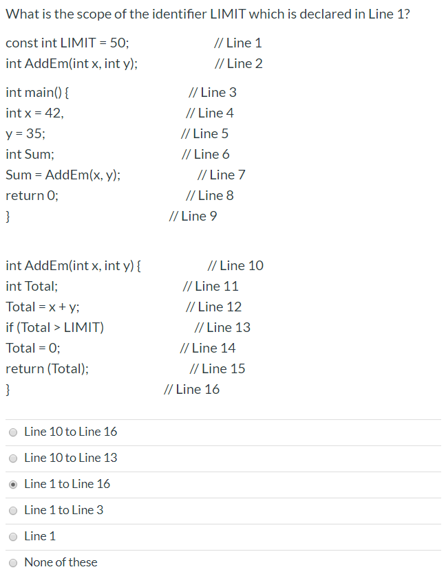 Solved What is the scope of the identifier LIMIT which is | Chegg.com