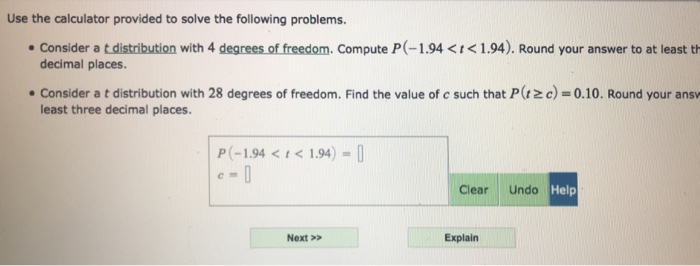 Solved Use the calculator provided to solve the following | Chegg.com