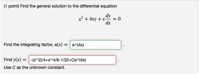 Solved (1 point) Find the general solution to the | Chegg.com