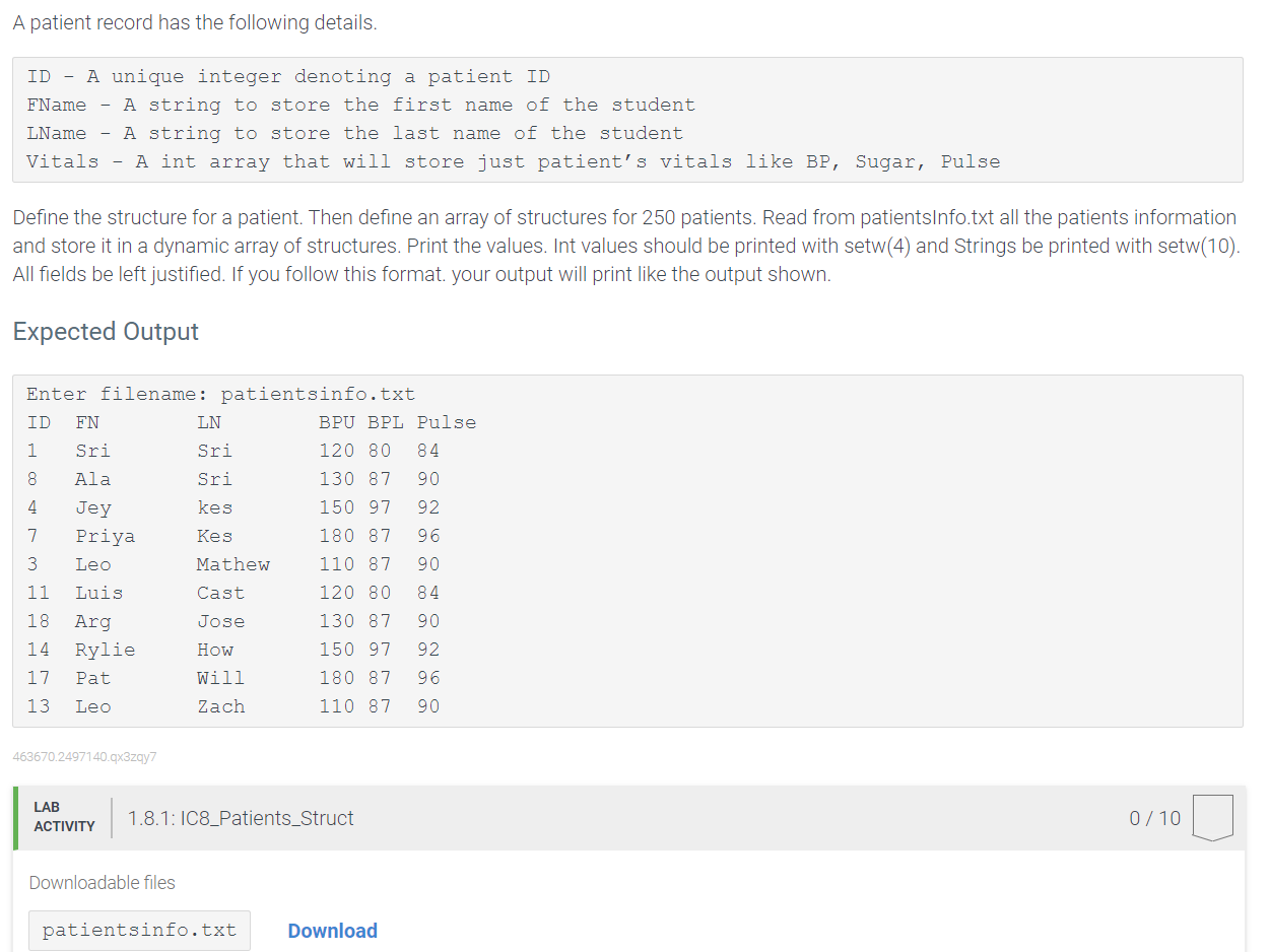 A patient record has the following details. ID - A | Chegg.com