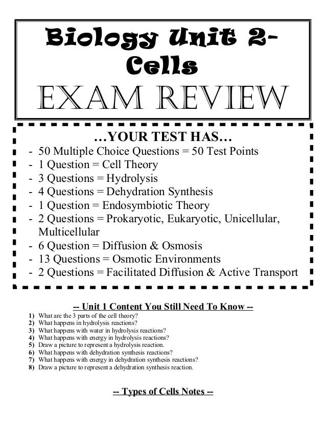 Solved Biology Unit 2- Cells EXAM REVIEW ...YOUR TEST HAS... | Chegg.com