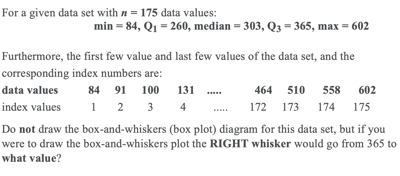 Solved For a given data set with n= 175 data values: min = | Chegg.com