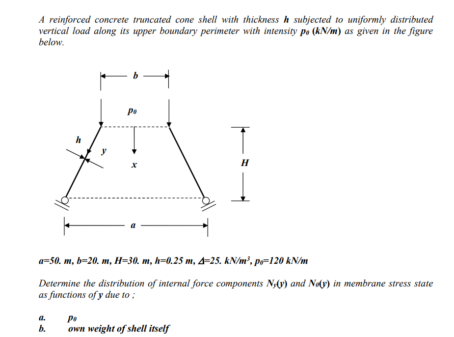 Solved A reinforced concrete truncated cone shell with | Chegg.com