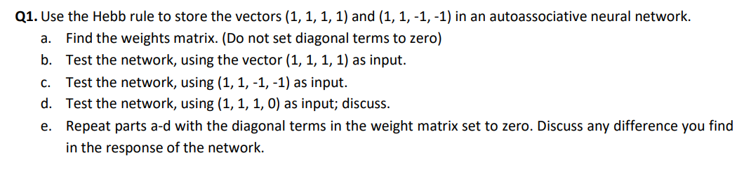 Solved Q1. Use the Hebb rule to store the vectors (1,1,1,1) | Chegg.com