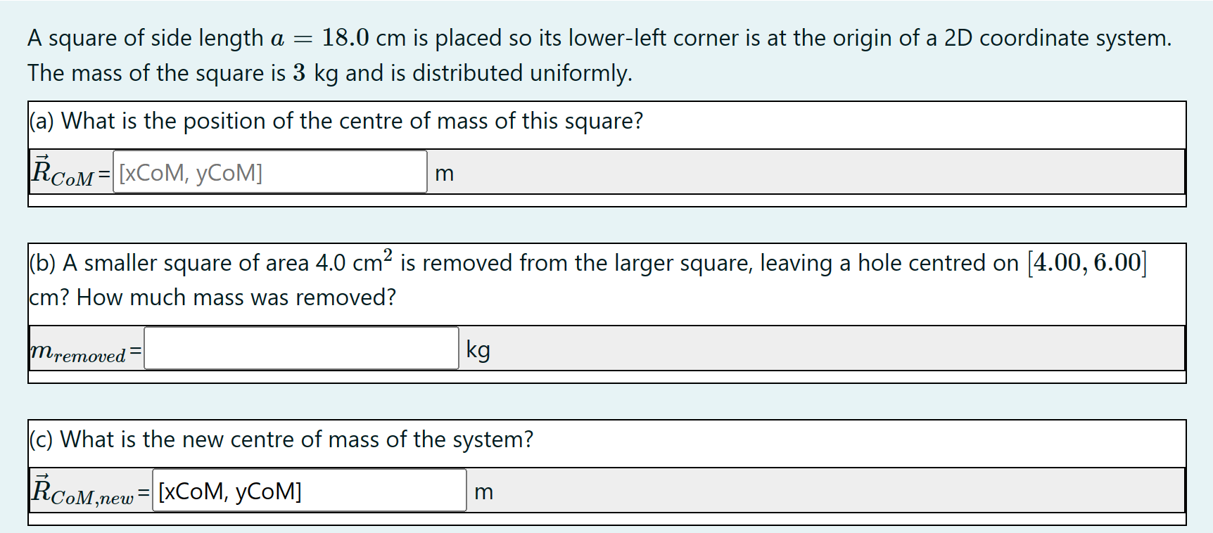 Solved A square of side length a=18.0 cm is placed so its | Chegg.com