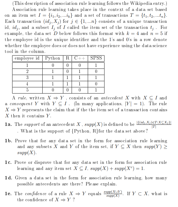 (This description of association rule learning | Chegg.com