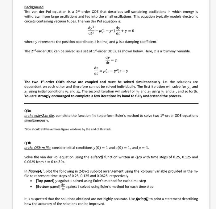 The van der Pol equation is a 2nd-order ODE that | Chegg.com