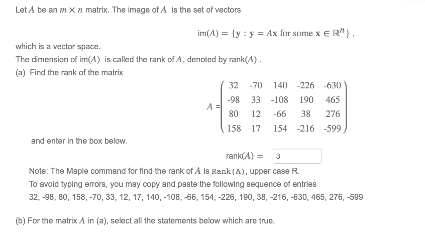 Solved Let A be an m x n matrix. The image of A is the set | Chegg.com