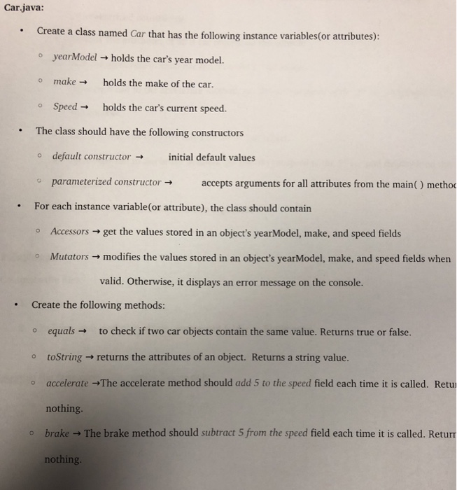 Solved Car.java: Create a class named Car that has the | Chegg.com