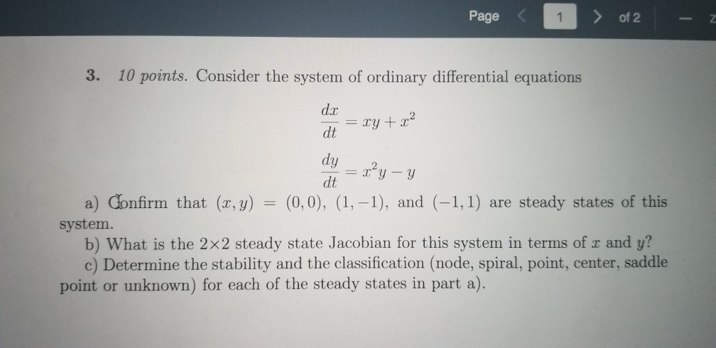 Solved Page > of 2 3. 10 points. Consider the system of | Chegg.com
