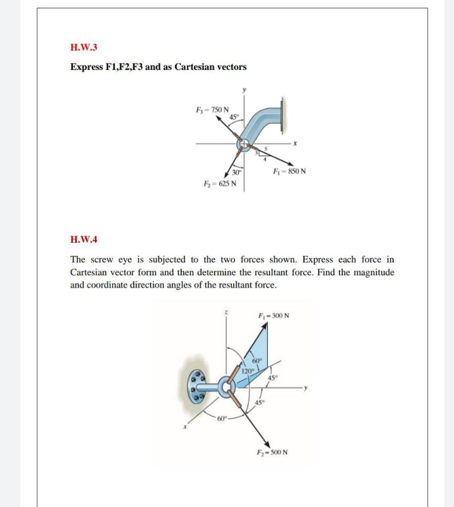 Solved H.W.3 Express F1,F2,F3 and as Cartesian vectors F-750 | Chegg.com
